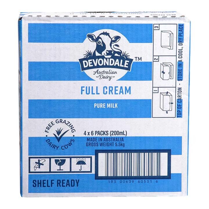 Devondale Full Cream UHT Milk - 24 x 200ml - Gourmet Grocer
